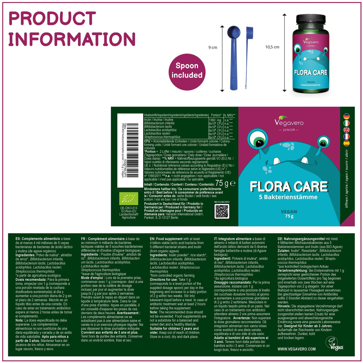 Flora care kids probiotic - powder 75 gr - vitalorganico.ie